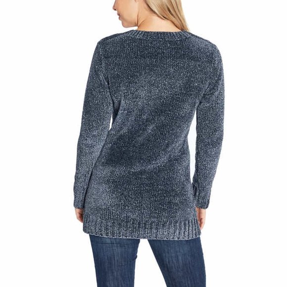 Orvis | Sweaters | Orvis Chenille Knit Tunic Sweater Navy Blue V Neck ...
